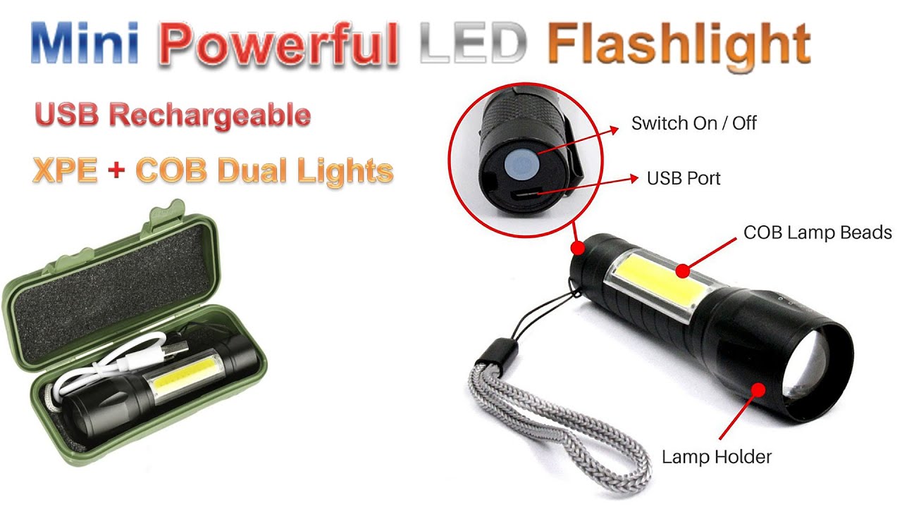mini Powerful two LED USB Rechargeable Flashlight - YouTube