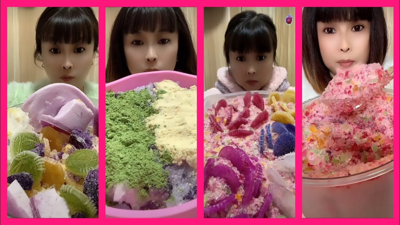 ASMR REFROZEN SHAVED ICE EATING WITH MATCHA | MILK POWDER | ICE CHIPS ...