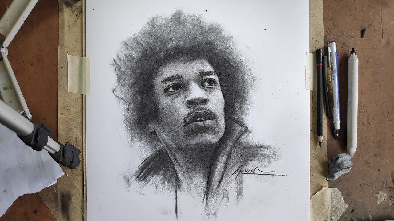 JIMI HENDRIX - charcoal drawing - YouTube