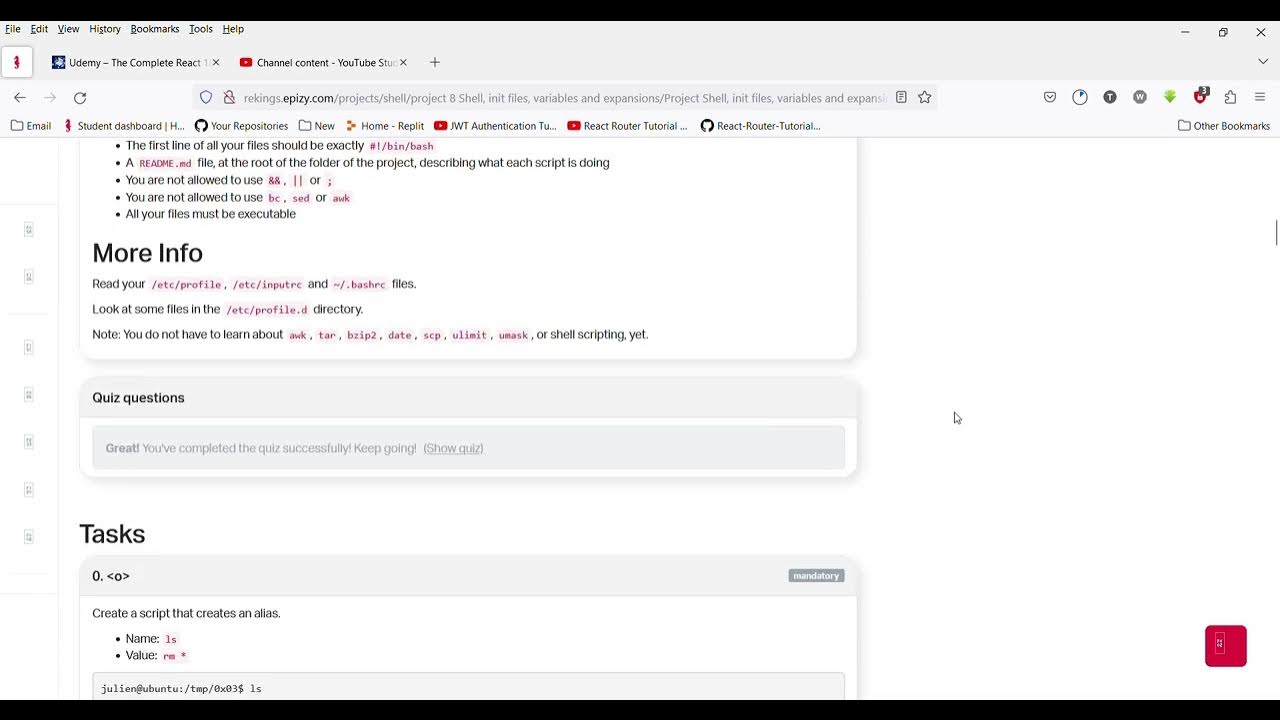 Project Shell Init Files Variables And Expansions Holberton Intranet Youtube