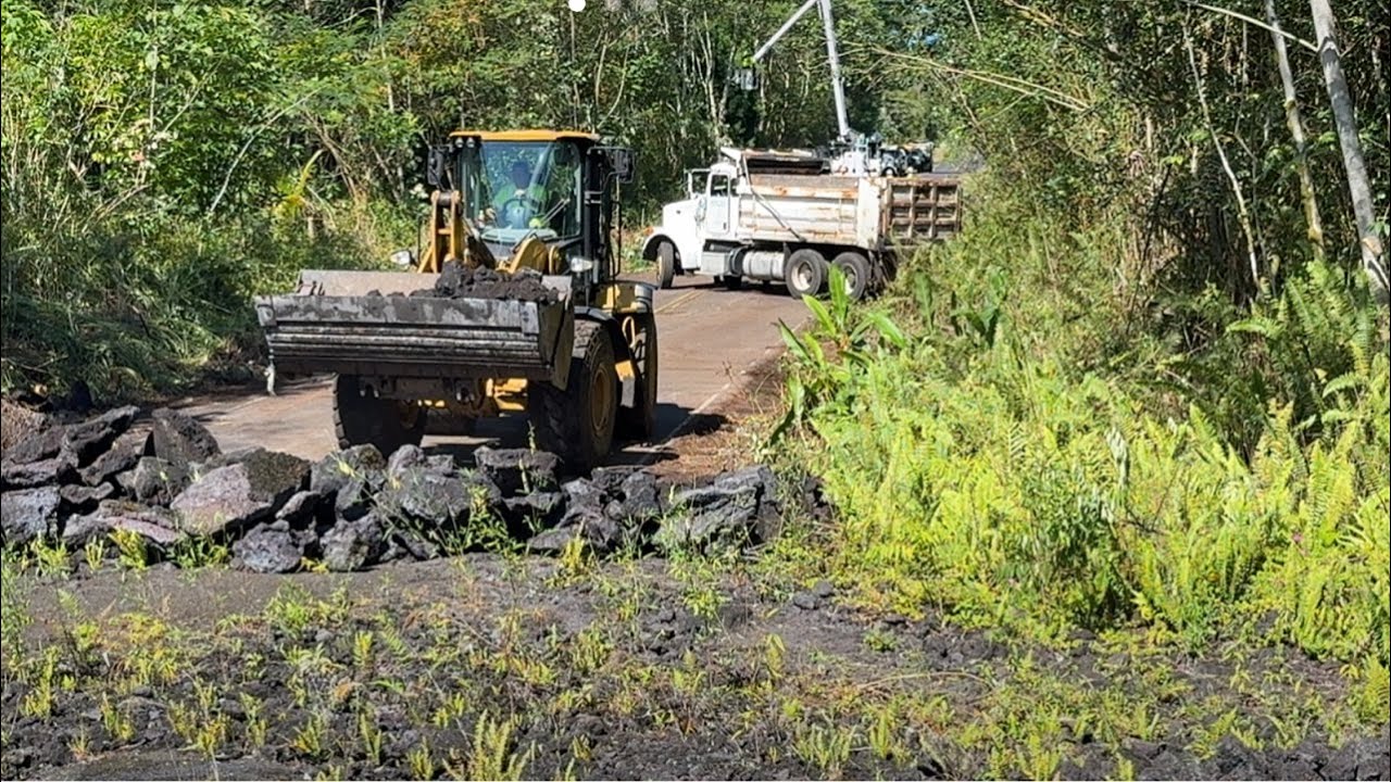 Live Road clearing project in Leilani Estates. clearing blocked road ...