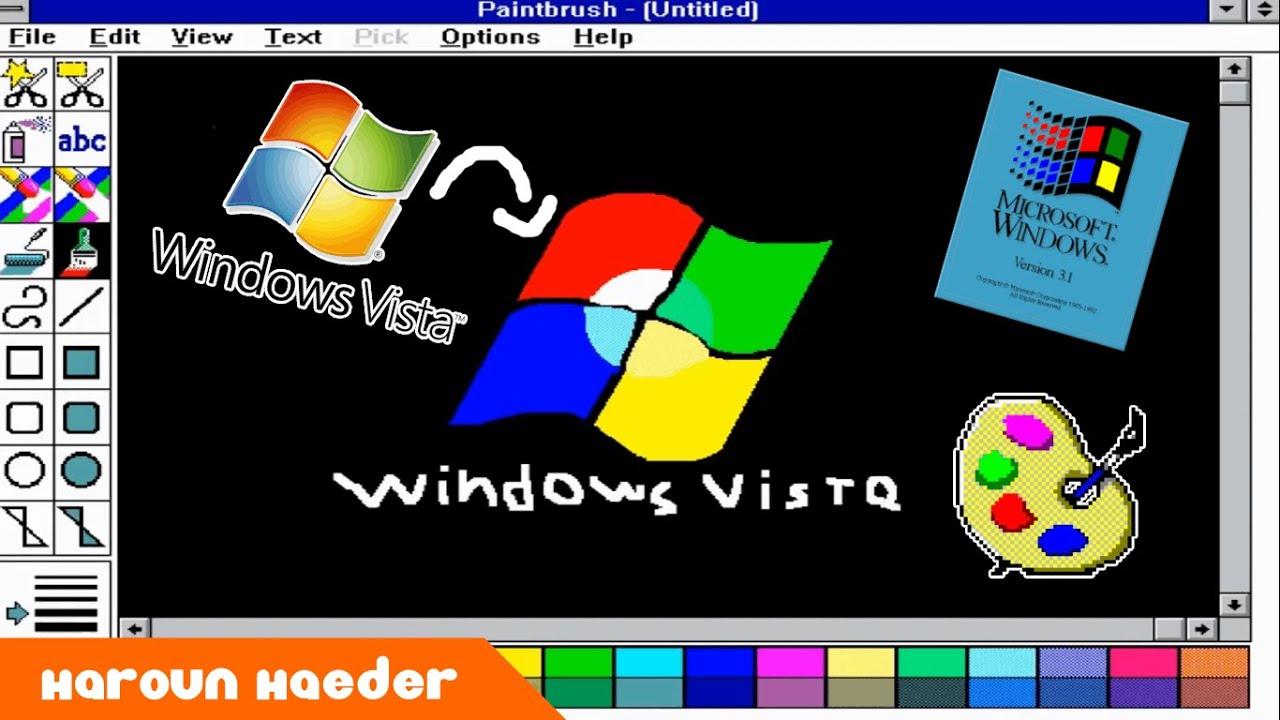 How to draw Windows Vista logo on MS Paint in Windows 3.1 - YouTube