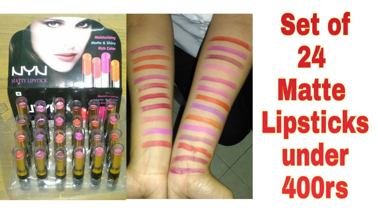 24 Matte Lipsticks under 400rs l NYN lipsticks l Review and Hand ...