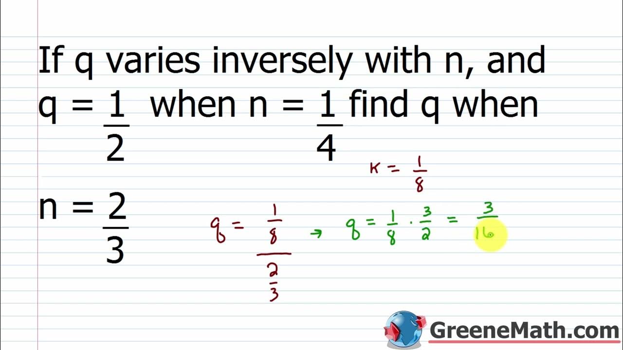 Algebra 1 Lesson #51 How to Solve Inverse Variation Word Problems - YouTube