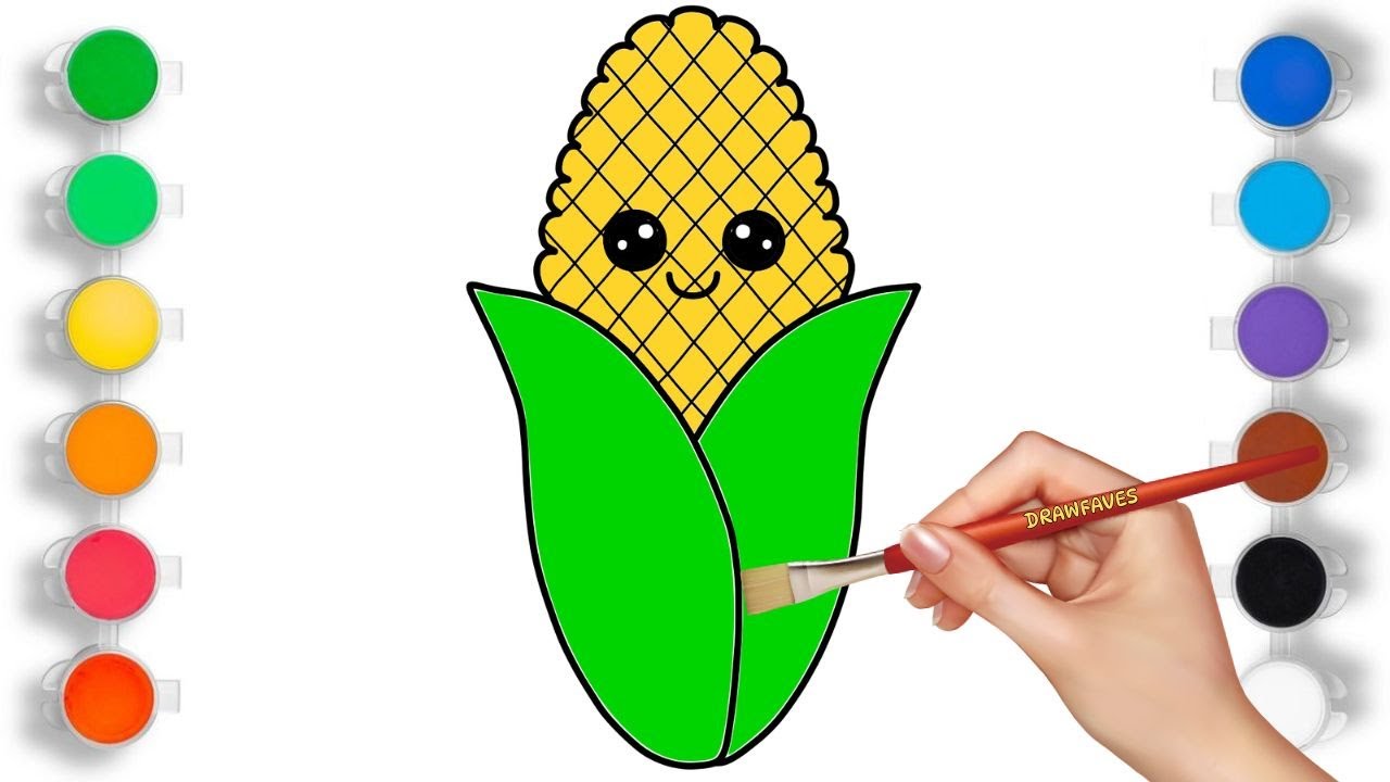 How to Draw a Cute Corn | Easy Painting & Coloring For toddler and ...