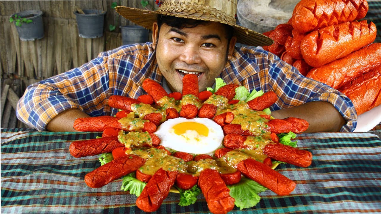 Asian Hot DOG Dish Cooking recipe - Cook Hot DOG with Eggs eating ...