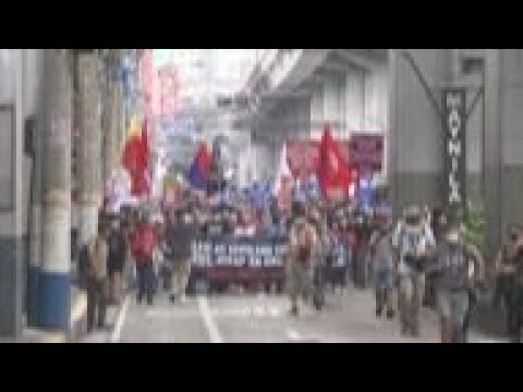 Manila protest on 100th day of Marcos Jr presidency - YouTube