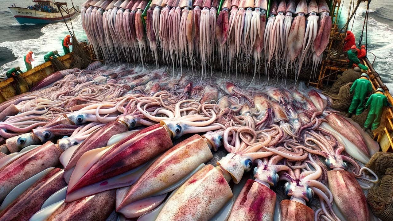 Fishermen Catch Millions Of Giant Squid This Way - Japanese Chef Cuts ...