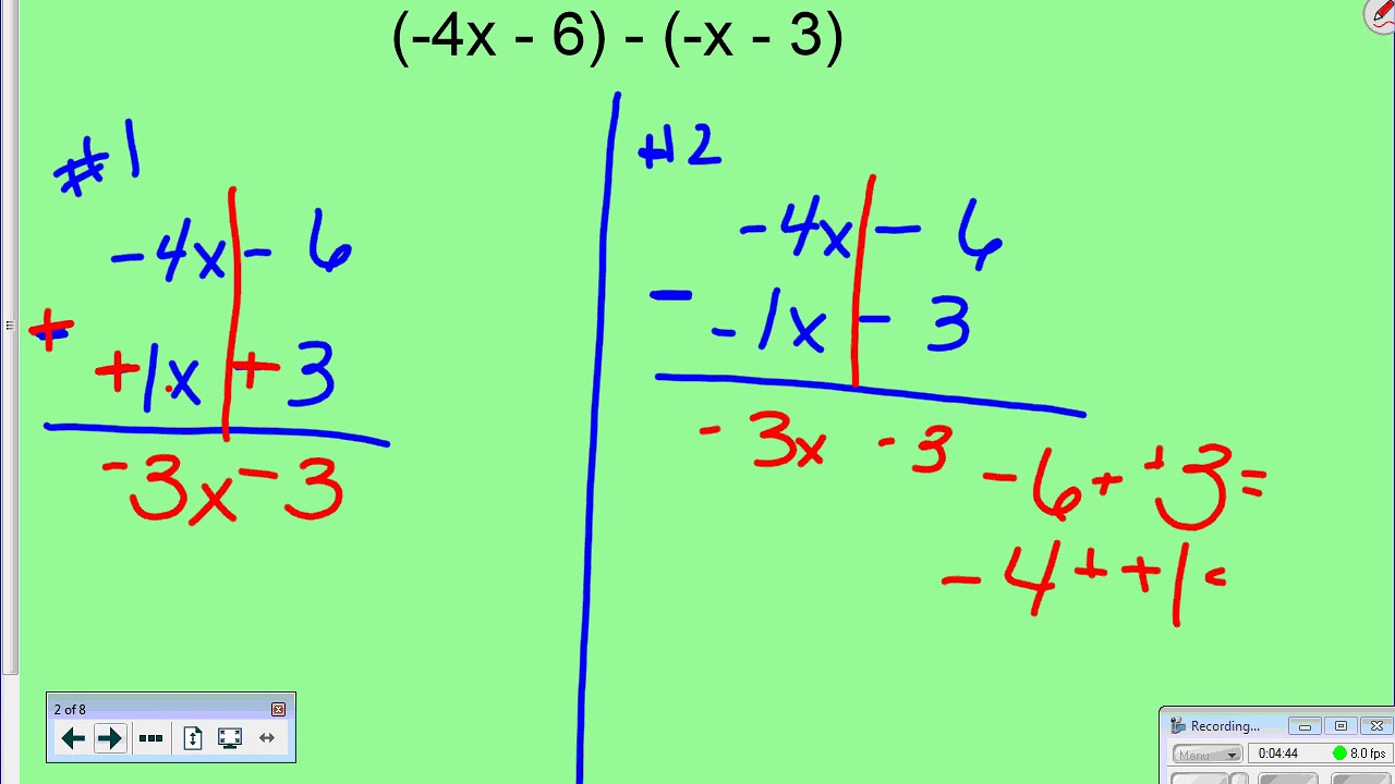 8th Grade: Lesson 7-4 Subtracting Linear Equations - YouTube