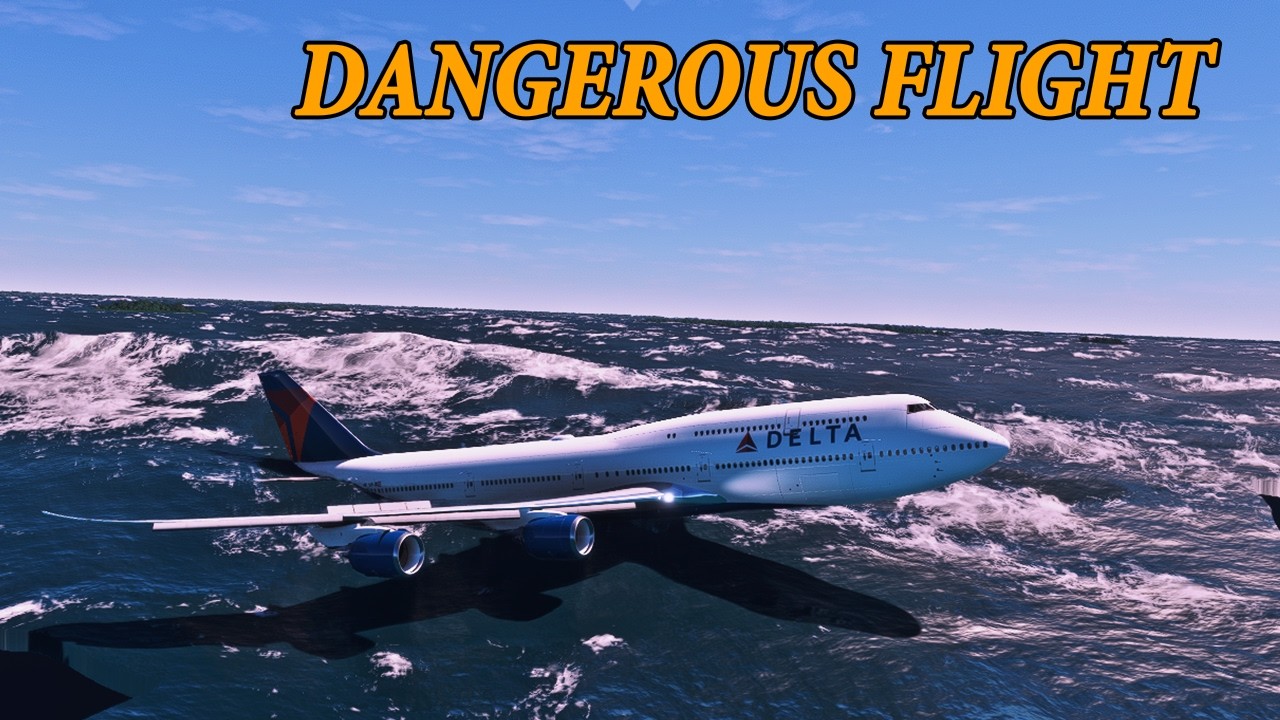Dangerous Plane Flying BOEING 747 DELTA AIR Low Over the Ocean | Heart ...