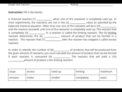 [Chemistry] Grade and Section: Instruction: Fill in the blanks. A ...