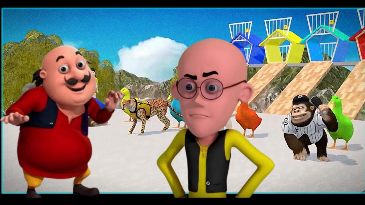 Motu patlu k duck gorilla cow dog dianasour lion jaguar tiger elephant ...