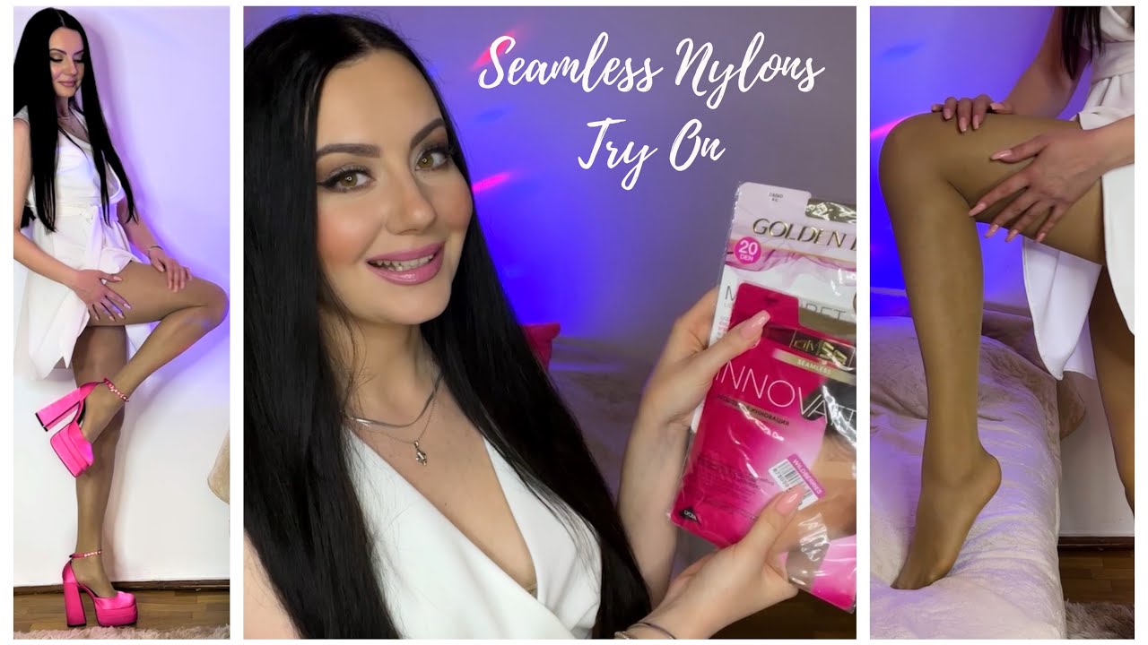 Seamless Tan Nylon Pantyhose Try On Styling Nylons With White Dress And High Heels - YouTube