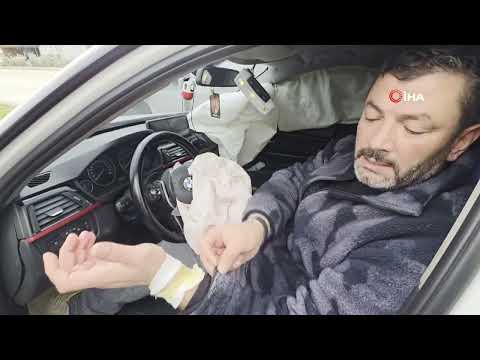 Kazada BMW’nin patlayan airbagı sürücünün elini yaktı: Kaza anı kamerada HATAYİNTERNETTV.COM