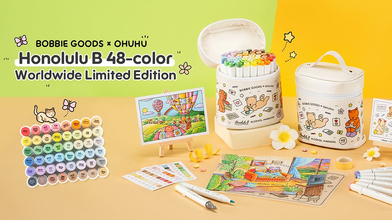 Ohuhu x Bobbie Goods Honolulu B 48 Colors Dual Tips Alcohol Art Markers ...