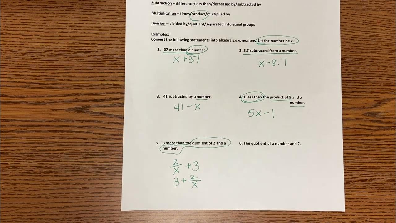 MATH 0332 - Converting Expressions/Equations to Algebra - YouTube