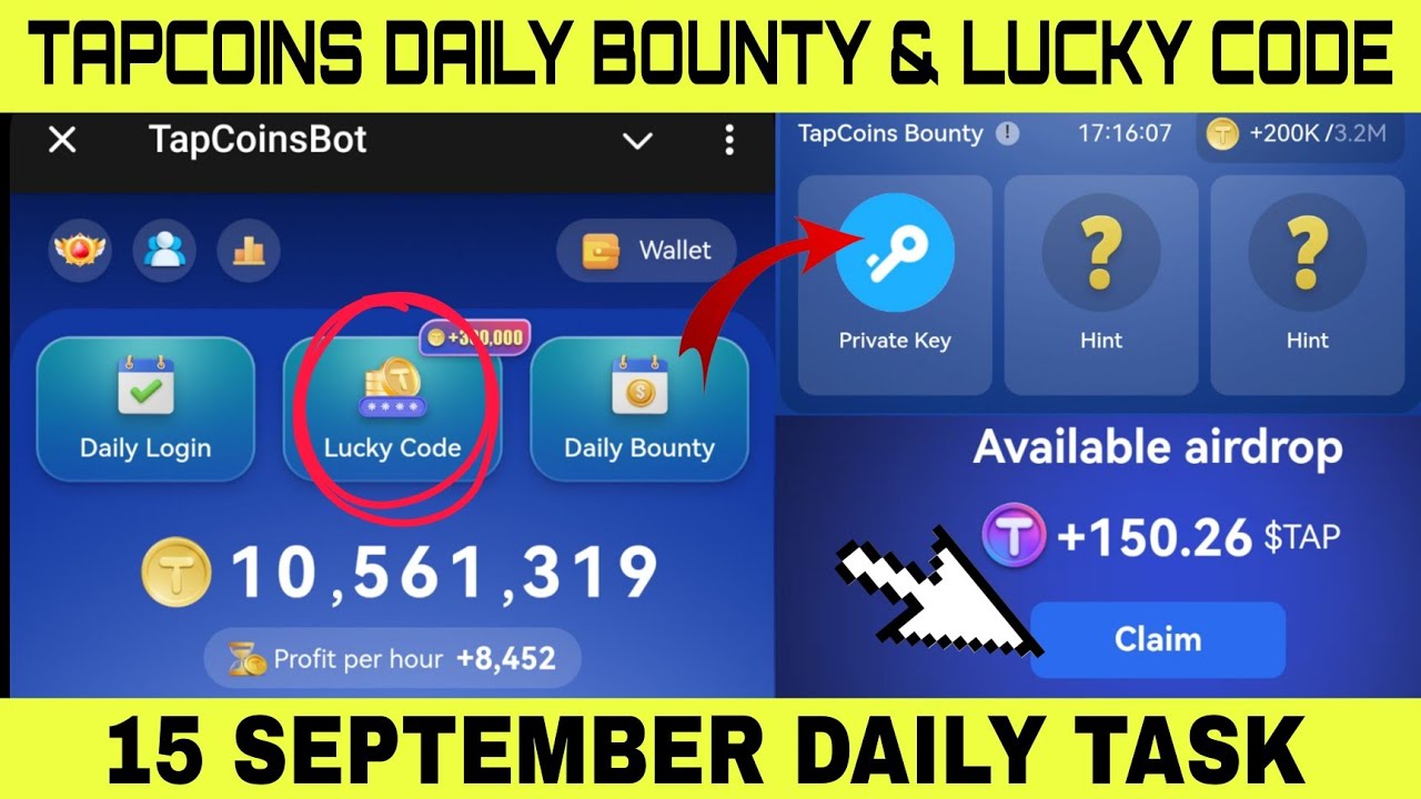 Tapcoins Daily Bounty & Lucky Code Today #tapcoins - YouTube