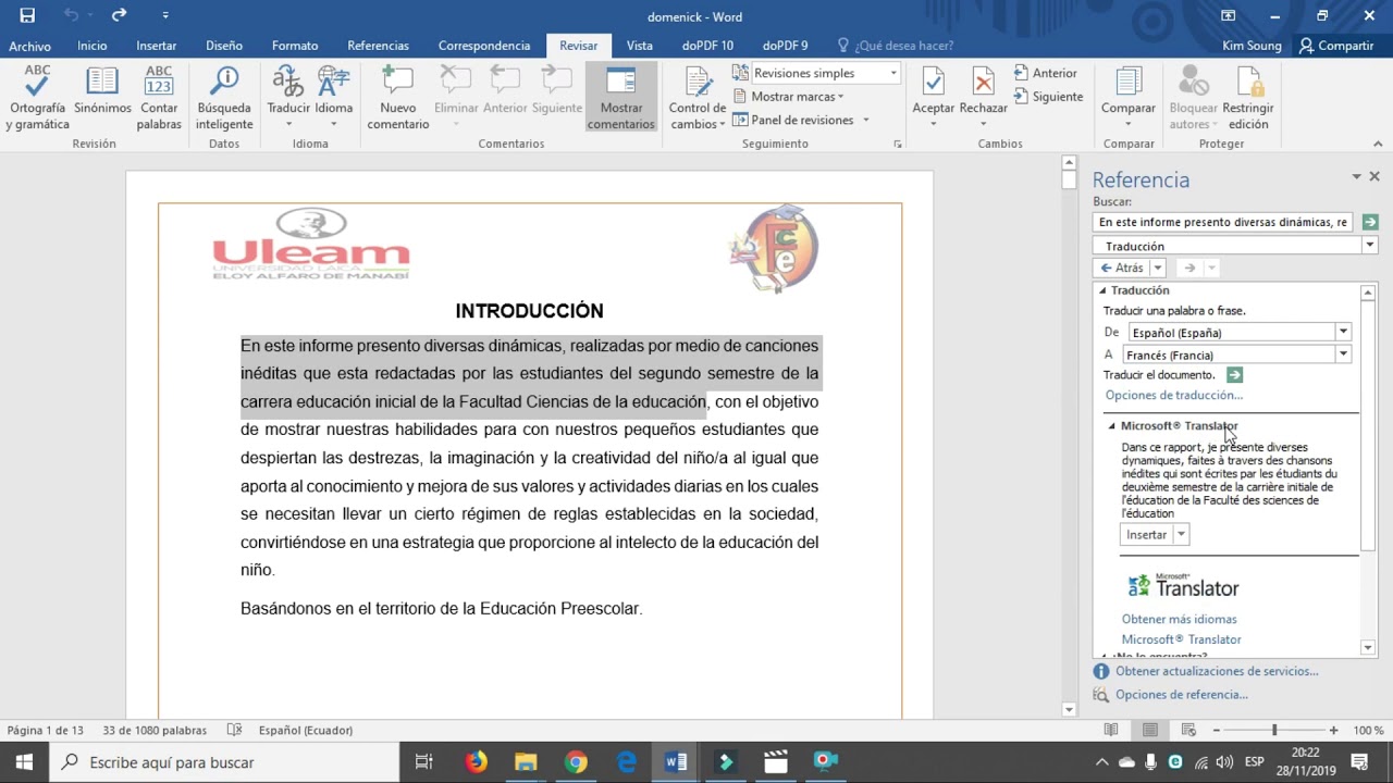 TUTORIAL DE LA HERRAMIENTA REVISAR DE MICROSOFT WORD 2019 - YouTube