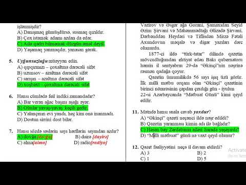 Azərbaycan dili 5-ci sinif BSQ-2 suallarının video həlləri (2-ci hissə)