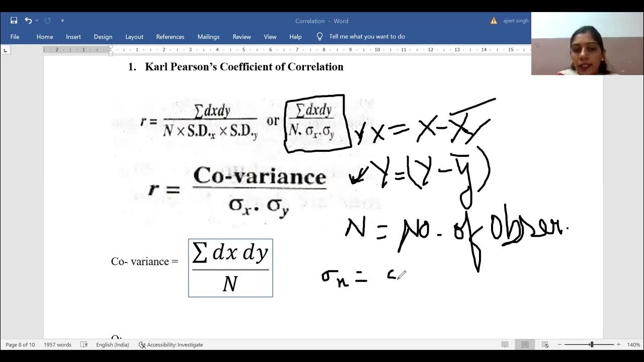 Unit 4: Karl Pearson's Coefficient of Correlation Part 1 - YouTube