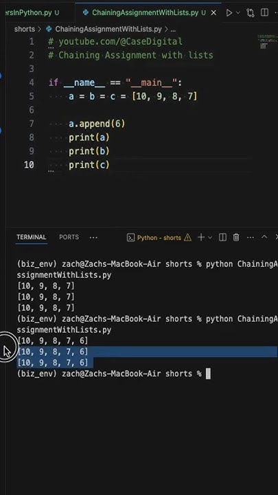 Assignment Chaining With Lists In Python Python Code Programming Youtube