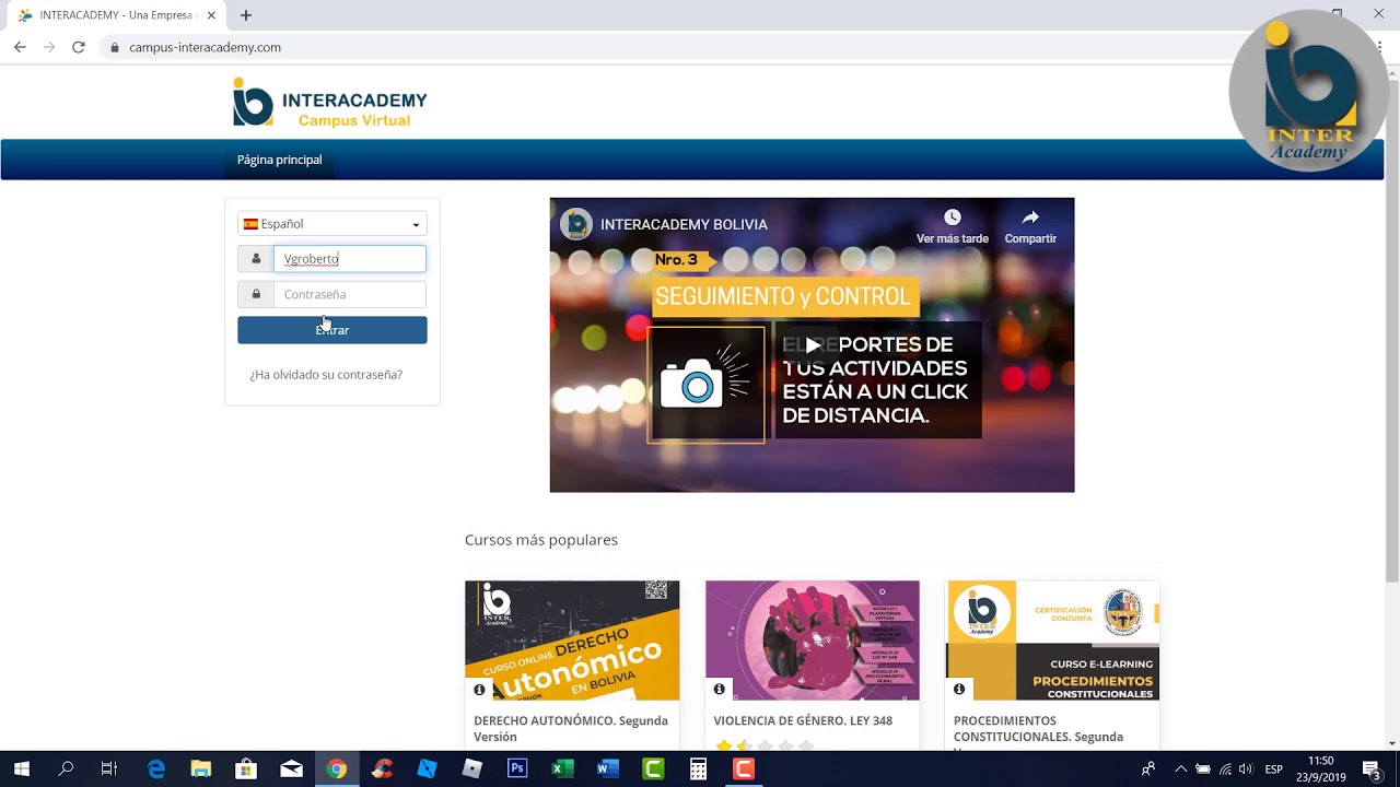 TUTORIAL INGRESO PLATAFORMA INTERACADEMY 2019 - YouTube