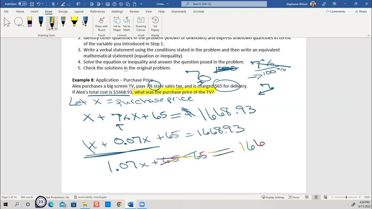 Application Linear Equations - YouTube