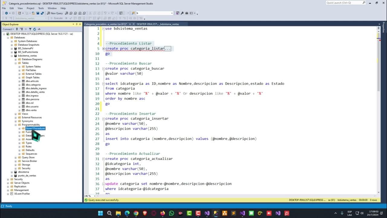 12-Procedimientos almacenados para el crud de categorías - YouTube
