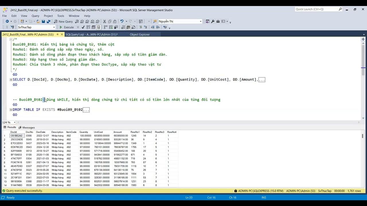 Thực Tập SQL [#10] _ ôn tập hàm RANKING: ROW_NUMBER(), DENSE_RANK(), NTILE(n) (Buổi 9). - YouTube