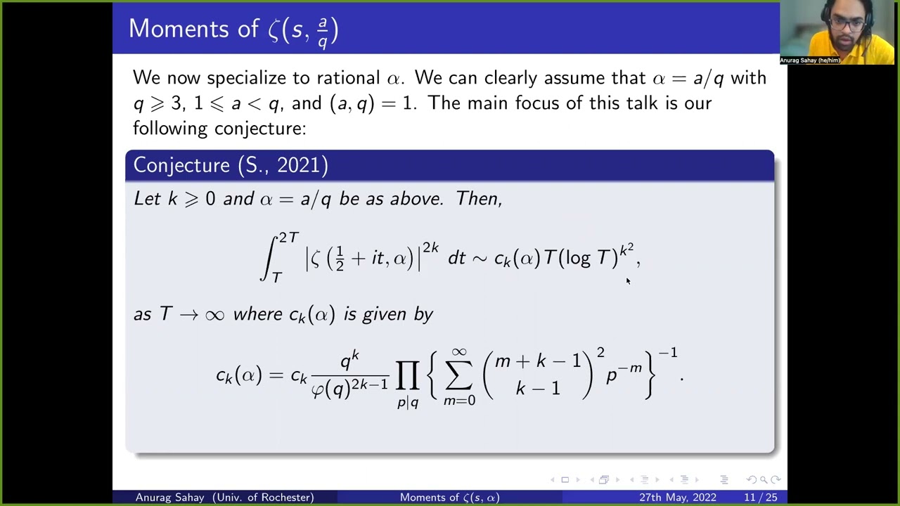 CANT 2022 Anurag Sahay, Moments of the Hurwitz zeta function with ...