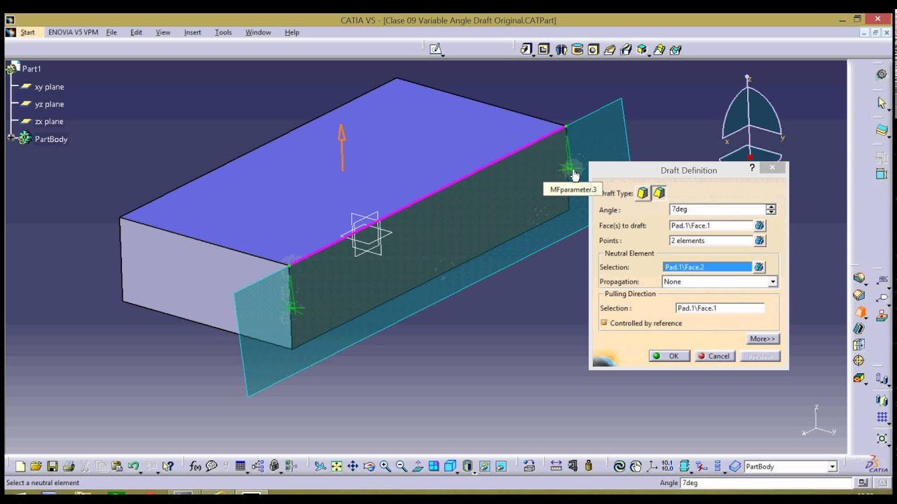 Curso Catia Clase 9 Parte 4 Variable Angle Draft - YouTube