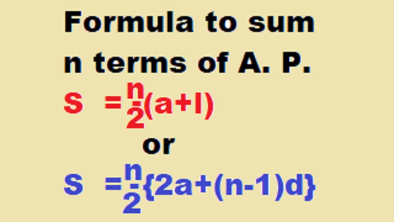 formulas: Sn = n/2 [2a + (n - 1)d] Sn = n/2 [a1 + an] - YouTube