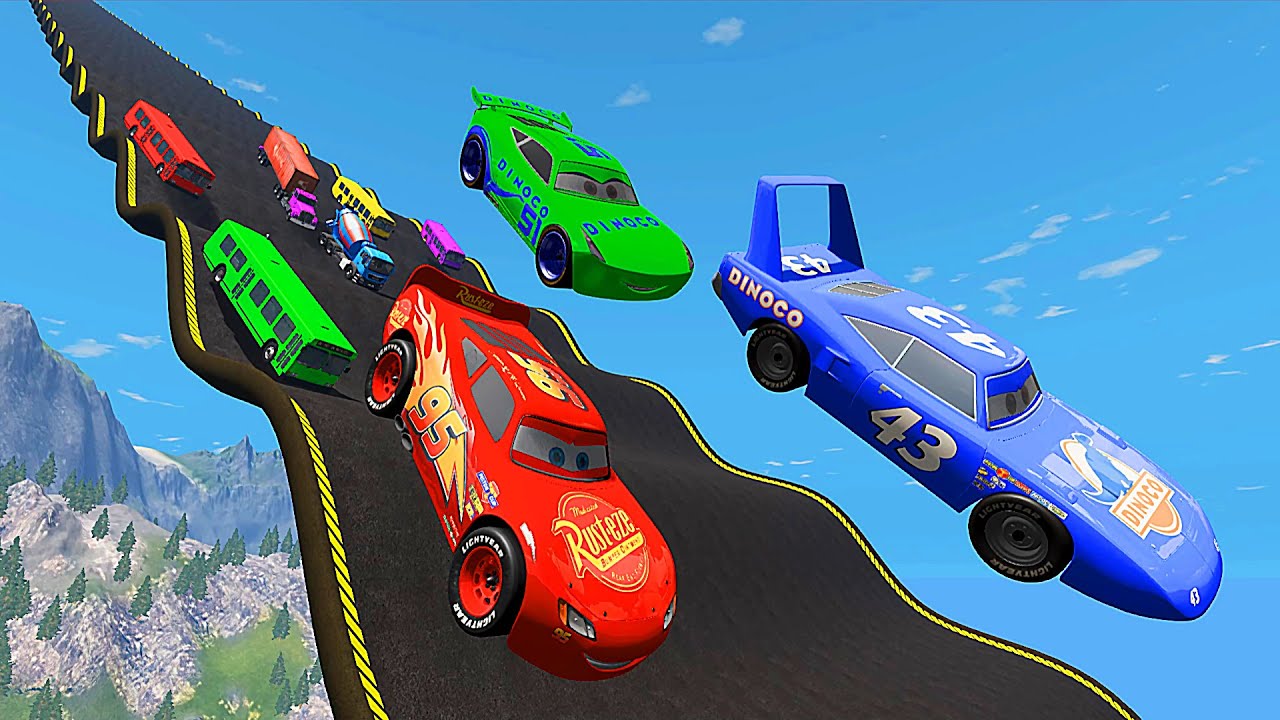 Disney Cars - BeamNG Drive - Steep Descent Wavy Road Lightning McQueen ...