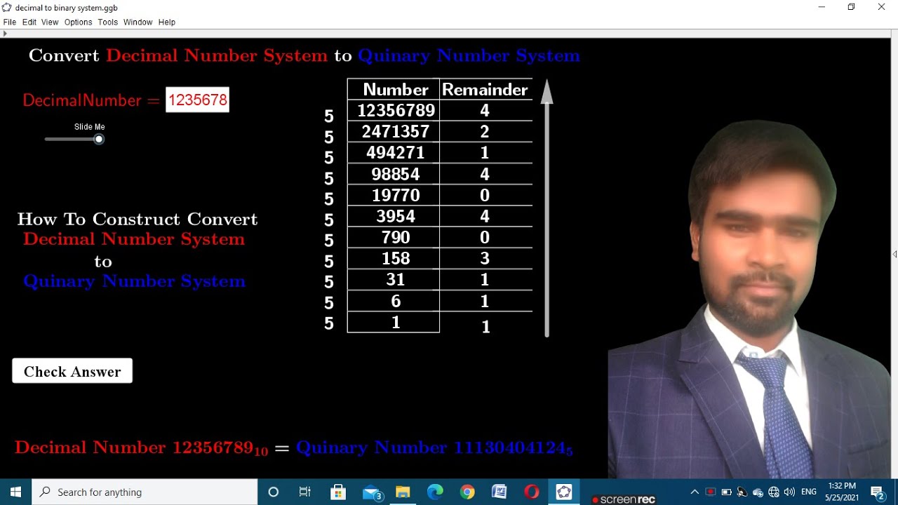 How To Construct Decimal Number to Quinary Number Use GeoGebra - YouTube