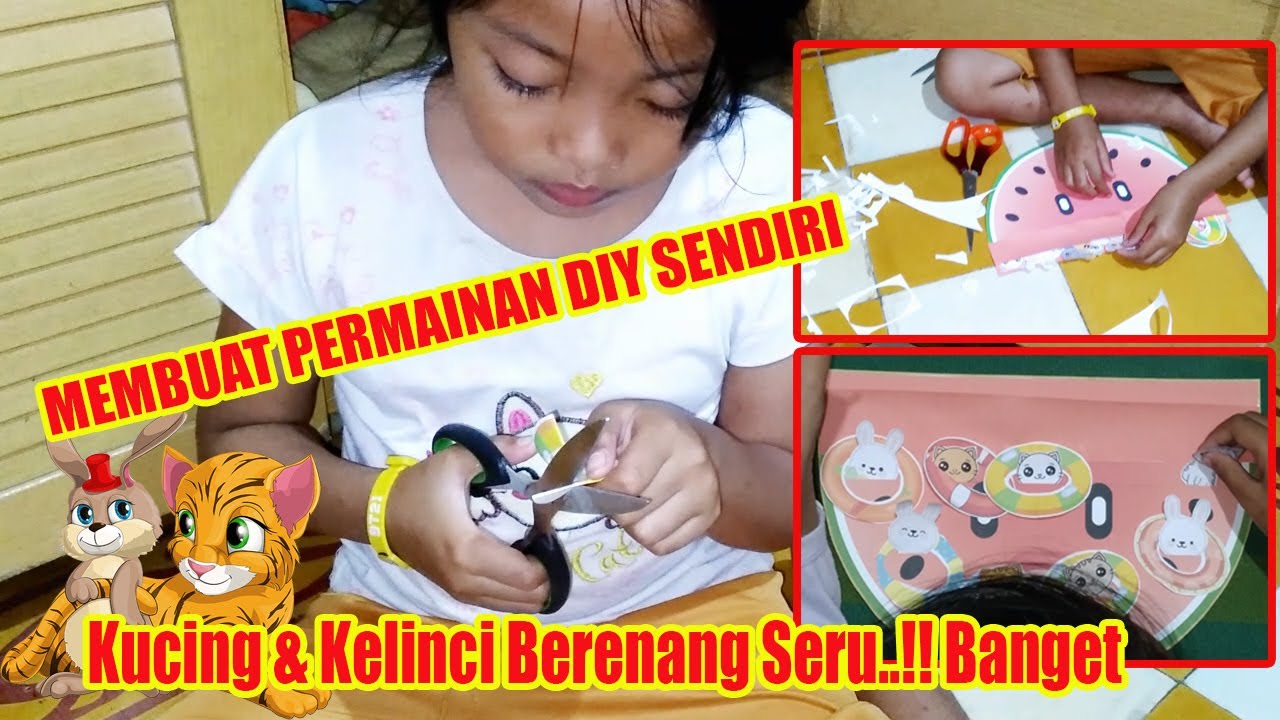 Membuat Permainan DIY Kucing dan Kelinci Berenang - YouTube