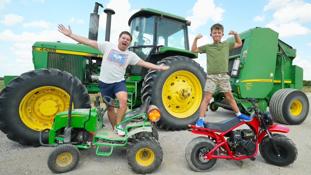 Moving Hay and Driving Kids Motorcycle on the Farm | Tractors for kids ...