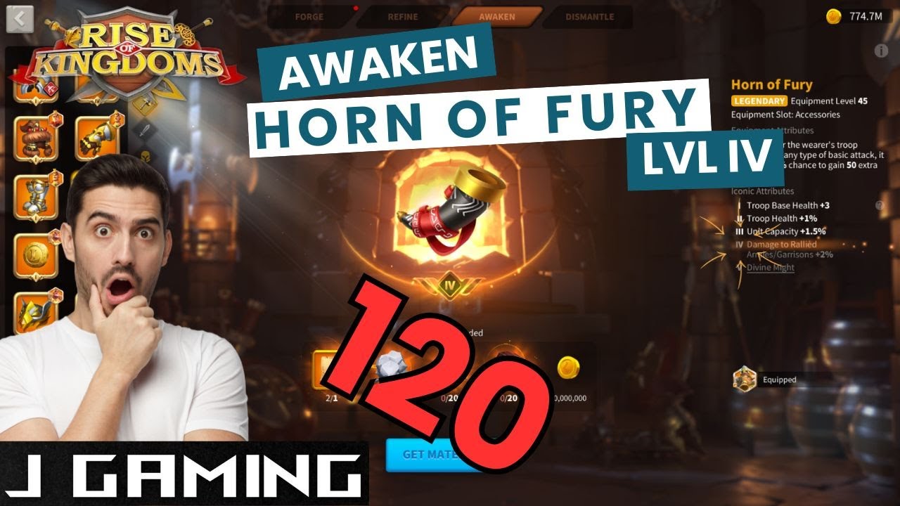 Spending 120 legendary materials on Awakening Horn of Fury | Rise of ...
