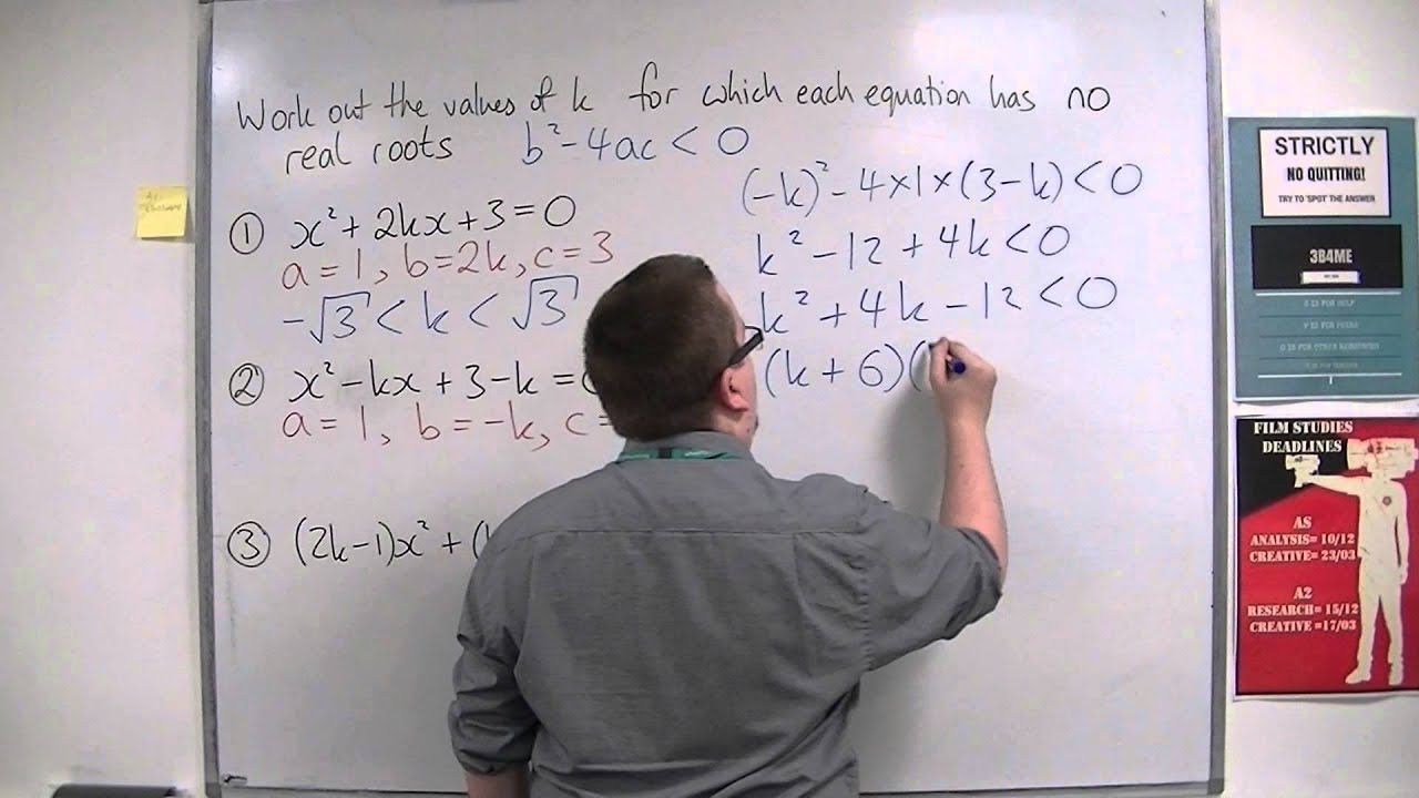 OCR MEI Core 1 4.11 Discriminant - Finding values of k for no real ...