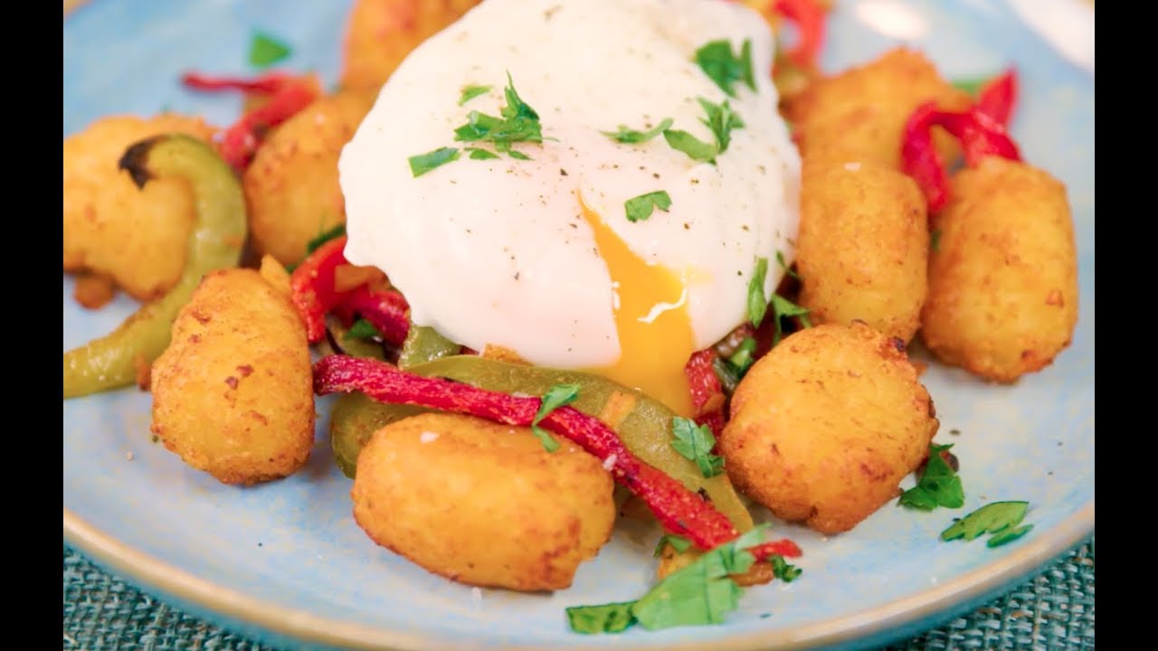 How to Make Tater Tot Hash with Poached Eggs | SavoryOnline - YouTube