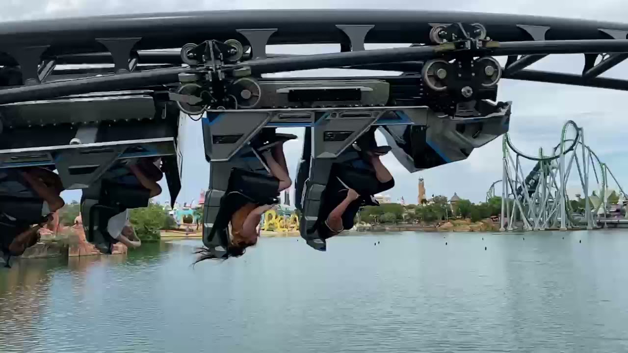 Jurassic World Velocicoaster Mosasaurus Roll over water Slow Motion ...
