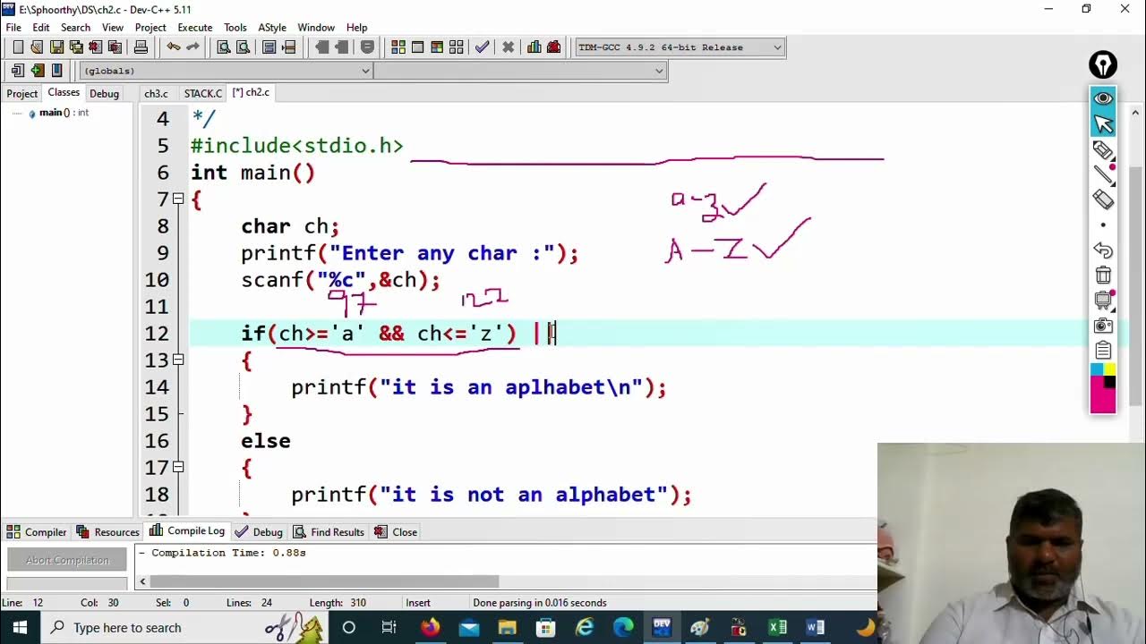 C3.13 | program to check whether a given char is alphabet or not|C for Beginners |Dr. Kaja ...