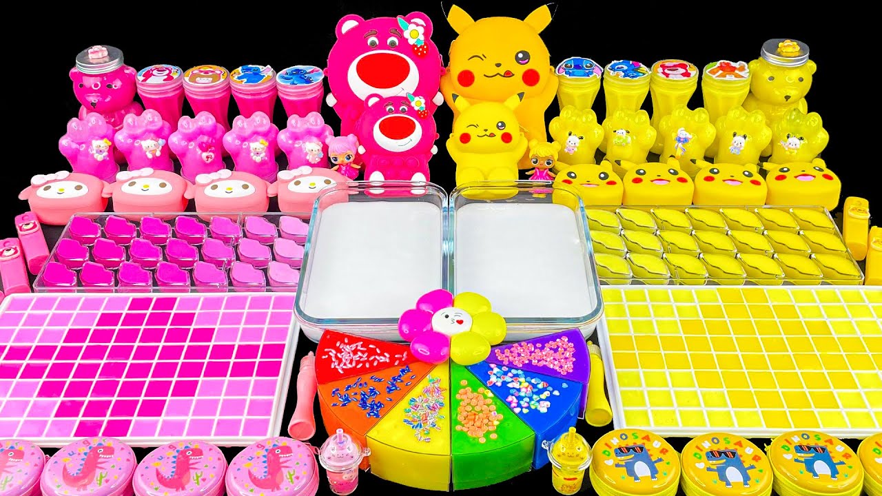 65 Minutes Pikachu Slime Mixing | Butterfly Slime With Bunny Piping Bag ...