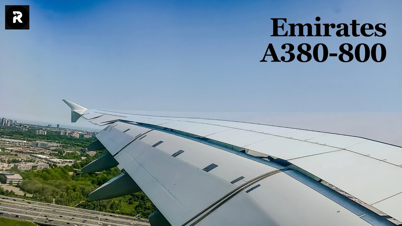 EMIRATES AIRBUS A380-800 WING VIEW Takeoff at Toronto Pearson, Canada ...