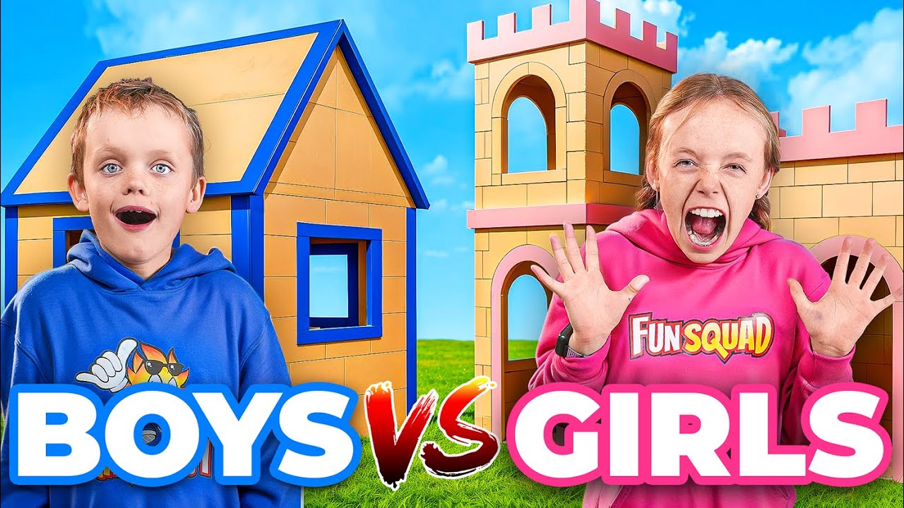 Boys VS Girls! Race to Build the Biggest Box Fort | Fun Squad - YouTube