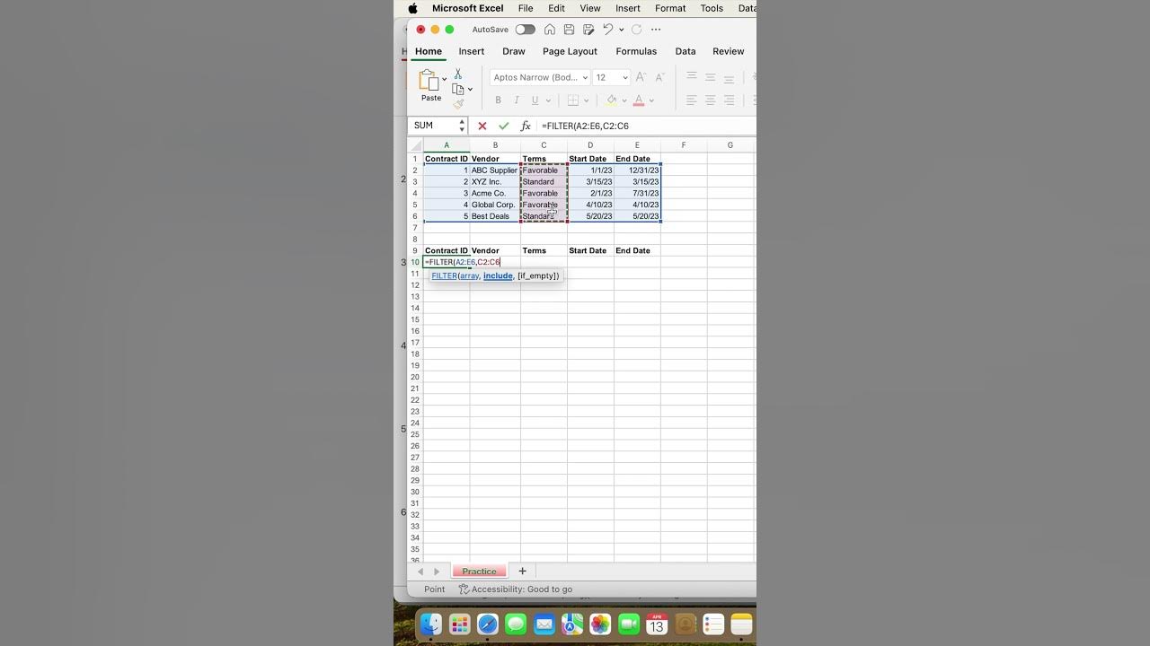 Filtering Vendor Data By Favorable Terms Using Excel Filter Function Exceltips Excelfunction