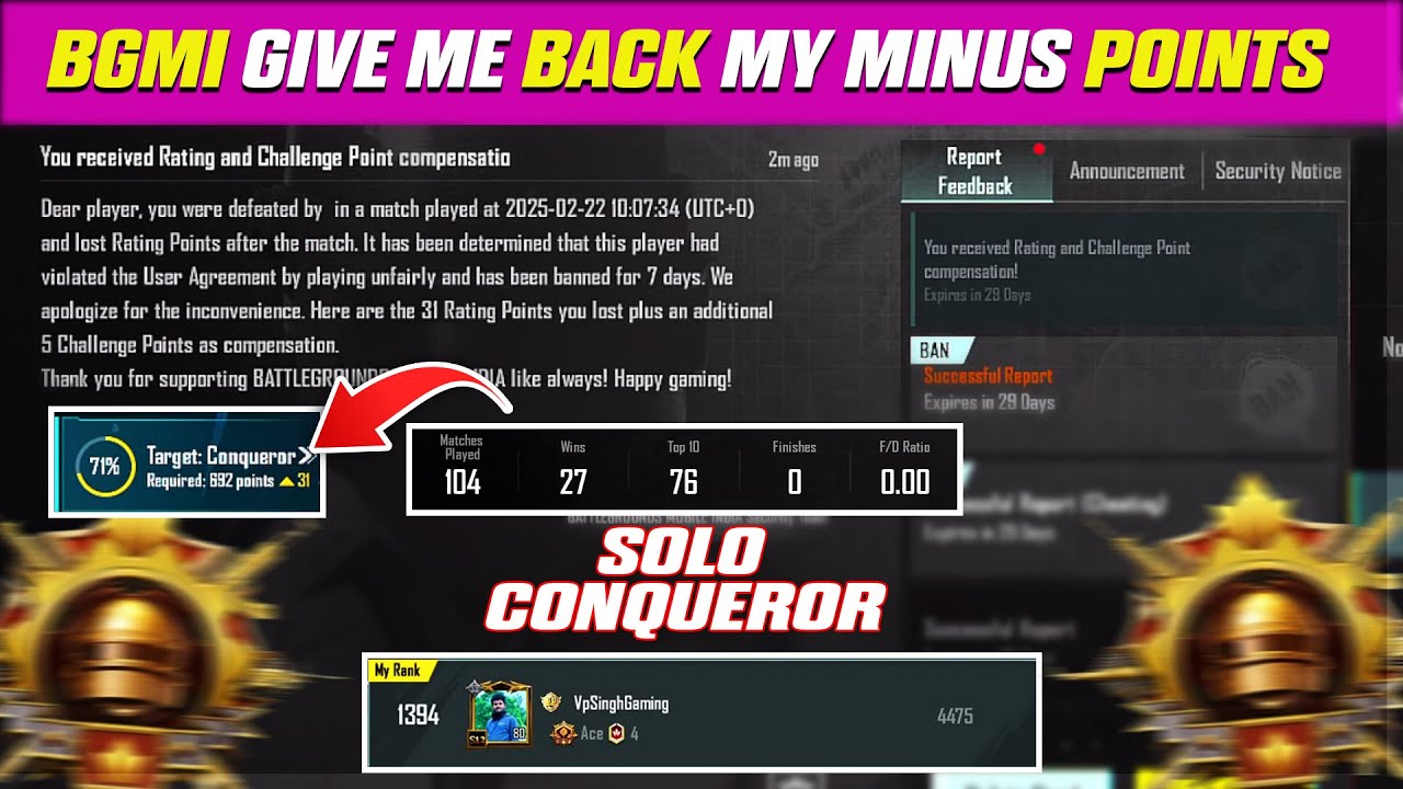 Day 30 | Bgmi Give Me Back My Minus Points Zero KD Solo Conqueror push ...