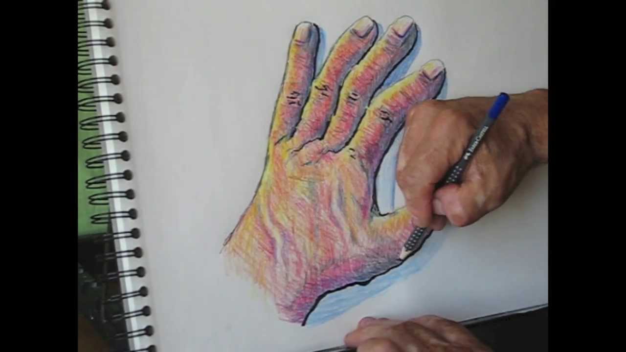 Como Dibujar Una Mano Con Lápices De Colores - YouTube