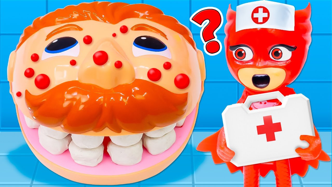 PJ Masks toys visit the dentist. Brush your teeth & Kids pretend to ...