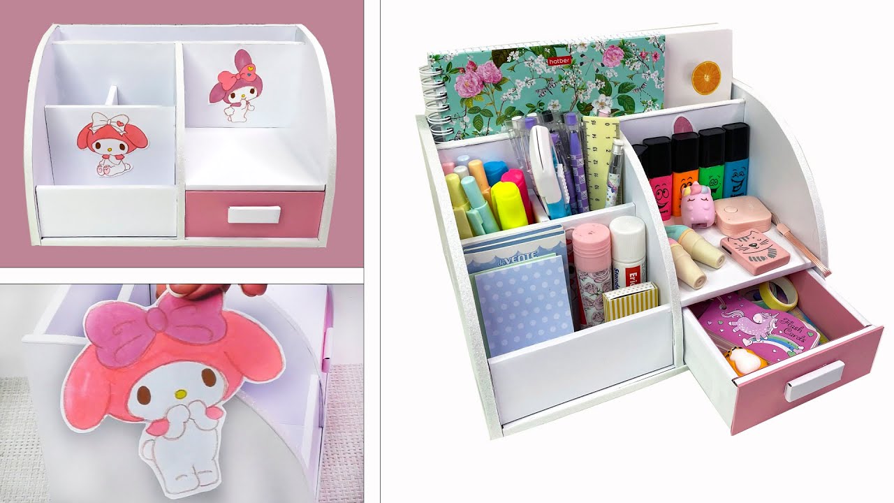 Cardboard crafts // How to make a mini desktop organizer - YouTube