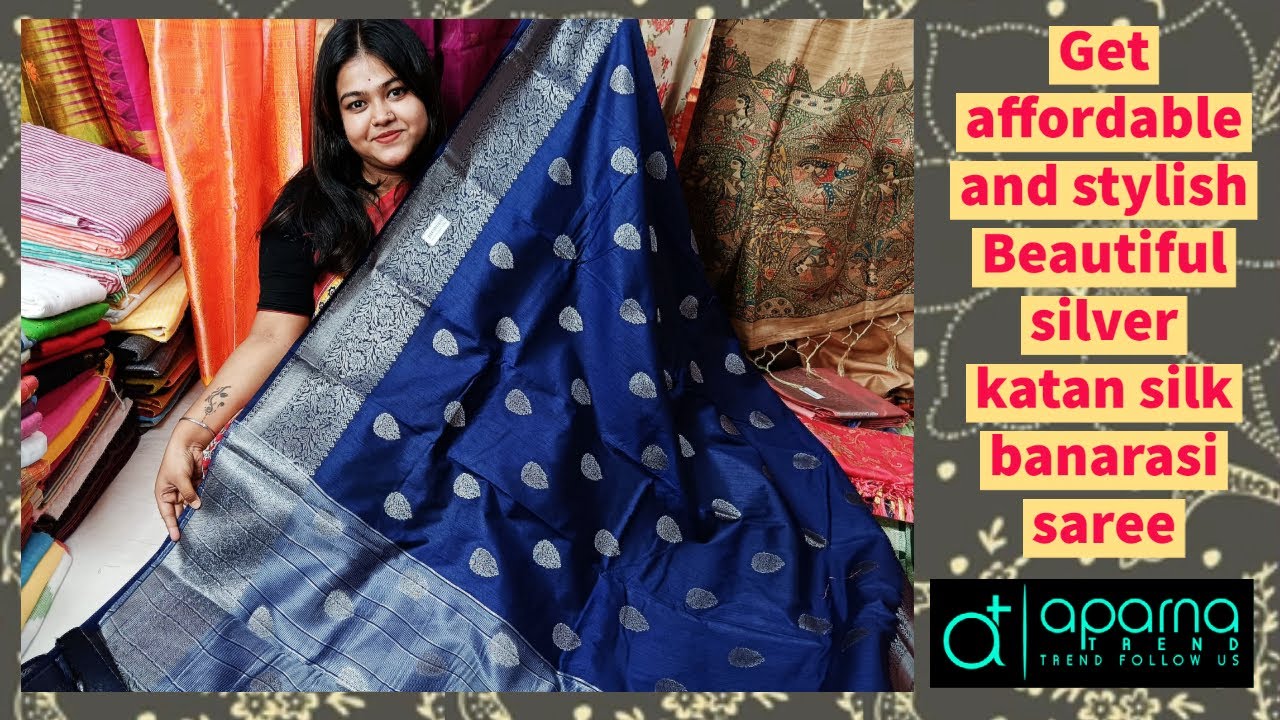 Get affordable and stylish Beautiful silver katan silk banarasi saree by Aparna Trend - YouTube